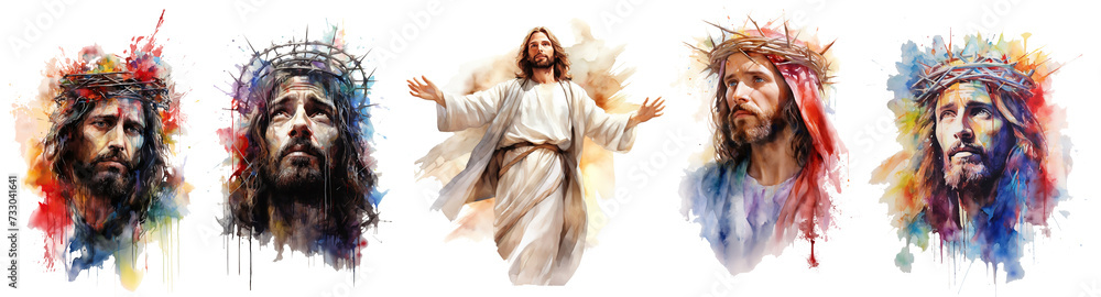 Watercolor drawing Jesus Christ. Set of illustrations of Jesus Christ ...