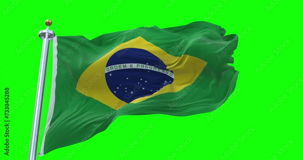 Brazil flag realistic waving in the wind 4K video, green screen ...