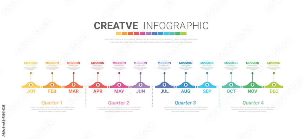 Timeline for 1 year, calendar, 12 months, Presentation business 4 ...