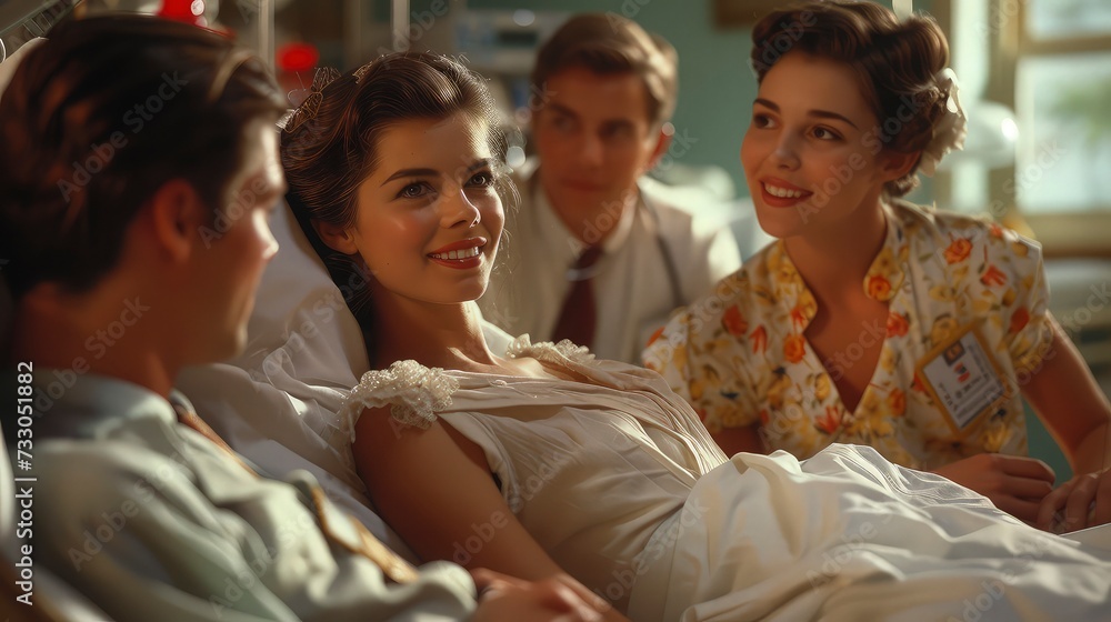 The atmosphere of an old hospital with patients on the Hospital Ward ...