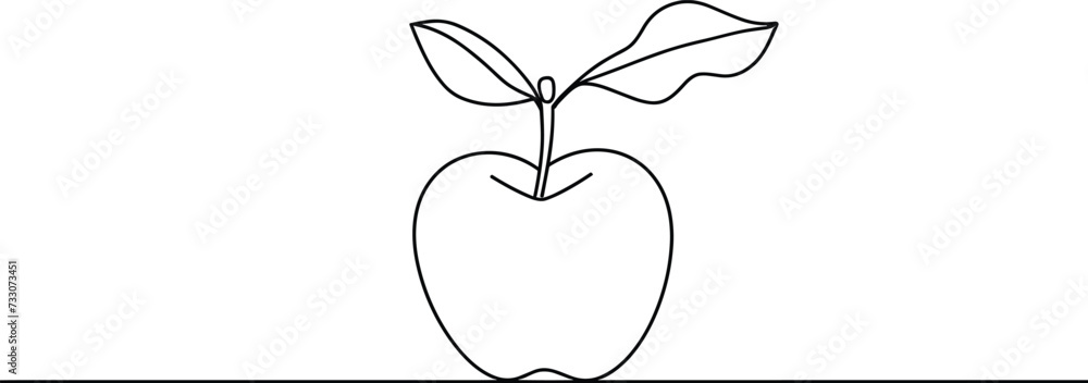 Continuous One Line Drawing of a apple, apple with two leaves Stock ...