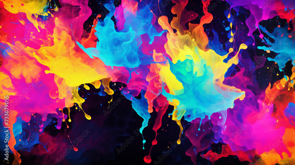 colorful ink painting of the color in the black background Stock Photo ...