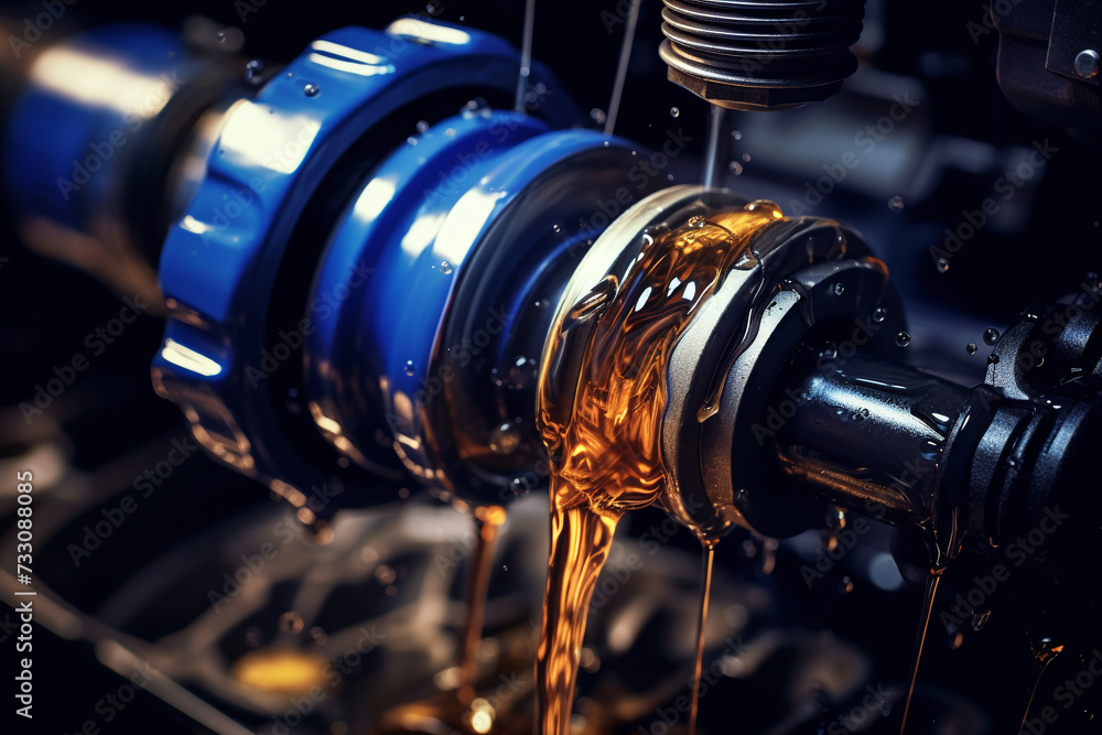 Cinematic image for advertising of lubricating oil being inserted on ...