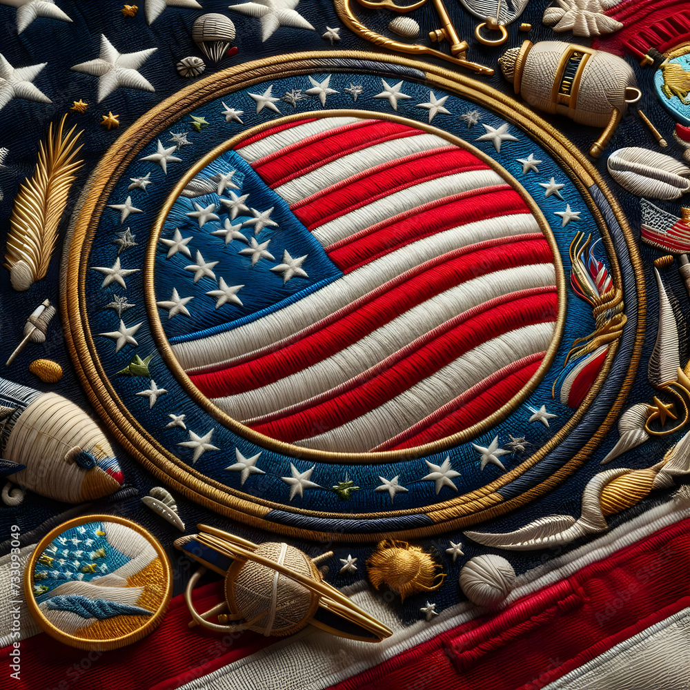 an image of the US flag that looks like it's been embroidered onto ...