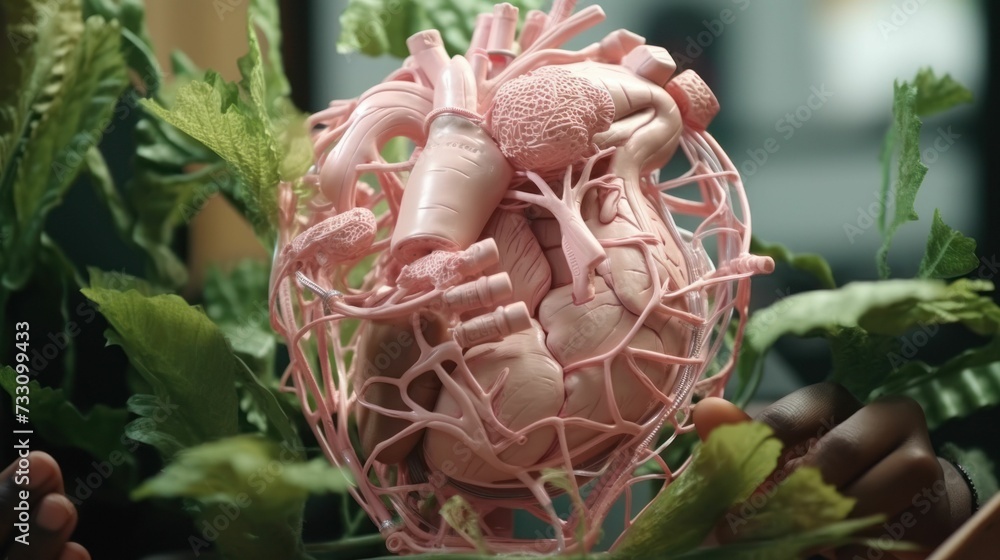 AI generated illustration of a small medical model of a human heart ...