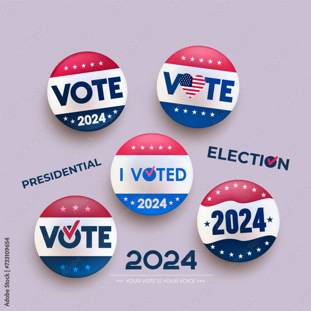 Presidential election 2024 , red, blue vote vector button set ...