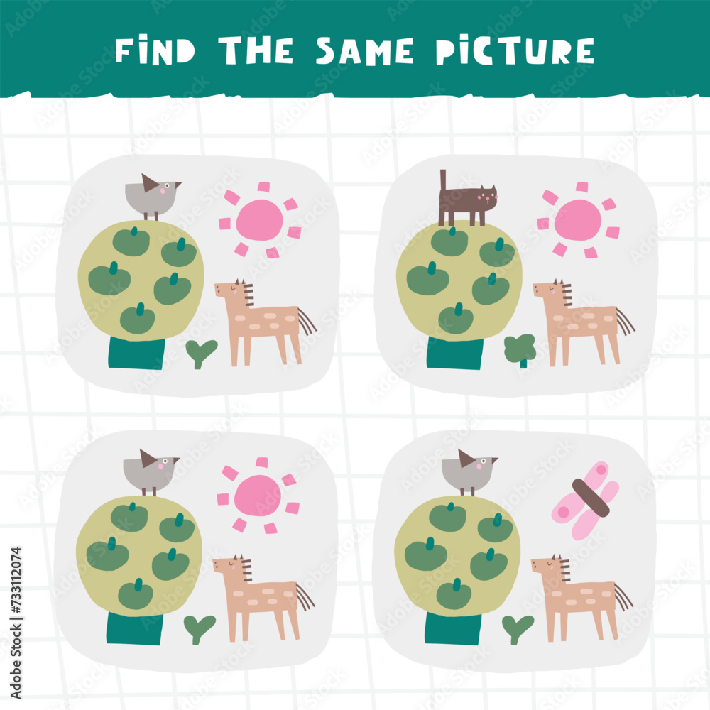 Find the same picture game for kids. Cute hand drawn doodle funny ...