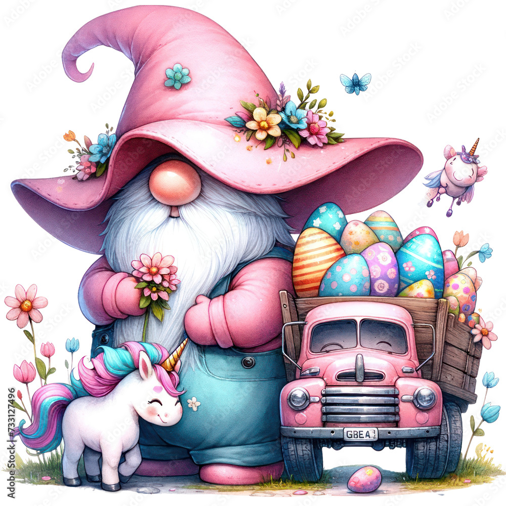 Gnome Unicorn Easter Egg Watercolor clipart bundle, Collection Clipart ...