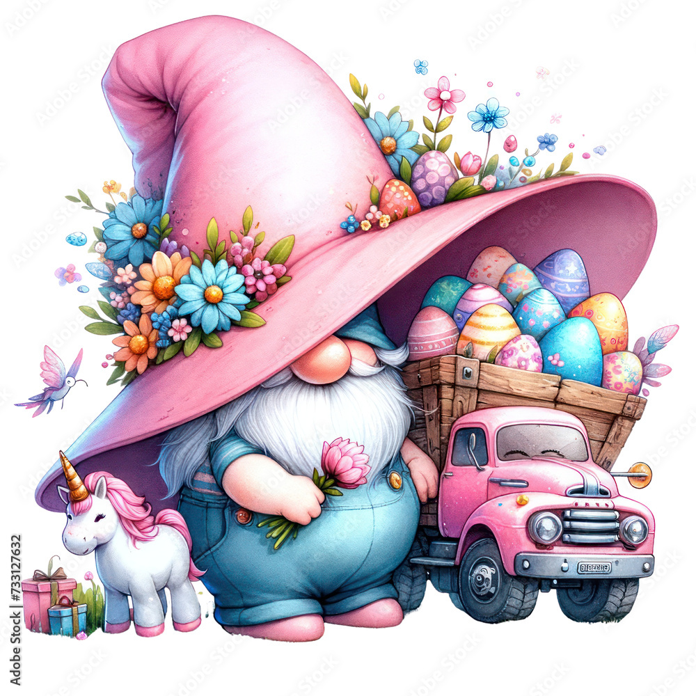 Gnome Unicorn Easter Egg Watercolor clipart bundle, Collection Clipart ...