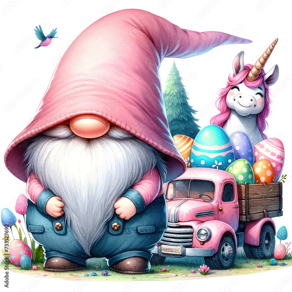 Gnome Unicorn Easter Egg Watercolor clipart bundle, Collection Clipart ...