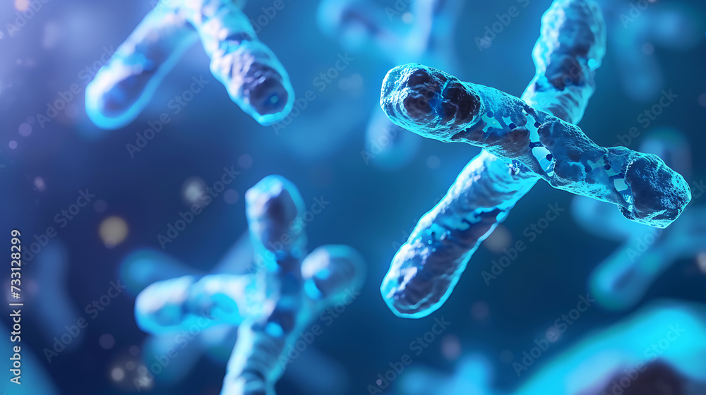 Illustration of X and Y chromosomes with DNA helix on a blue background ...