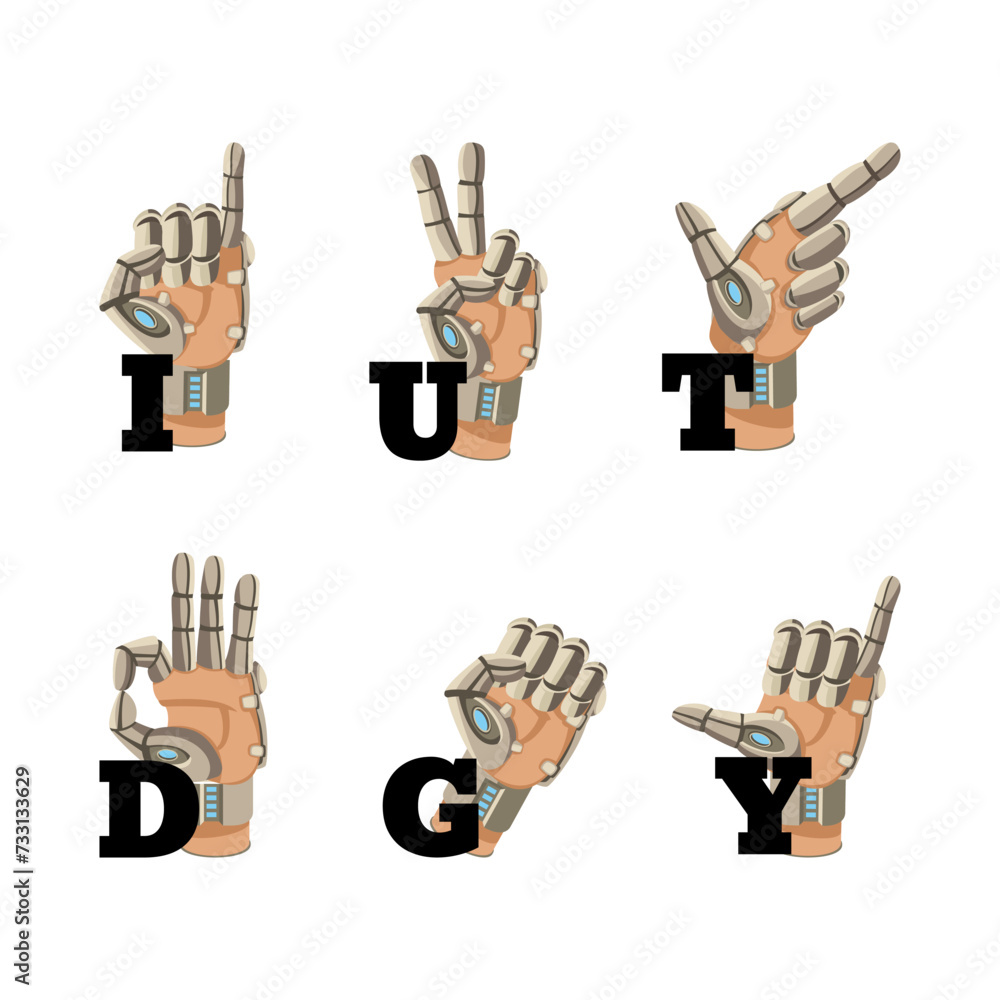 Hand gestures set showing alphabet letters. Vector illustration. Gestures for communication with ...
