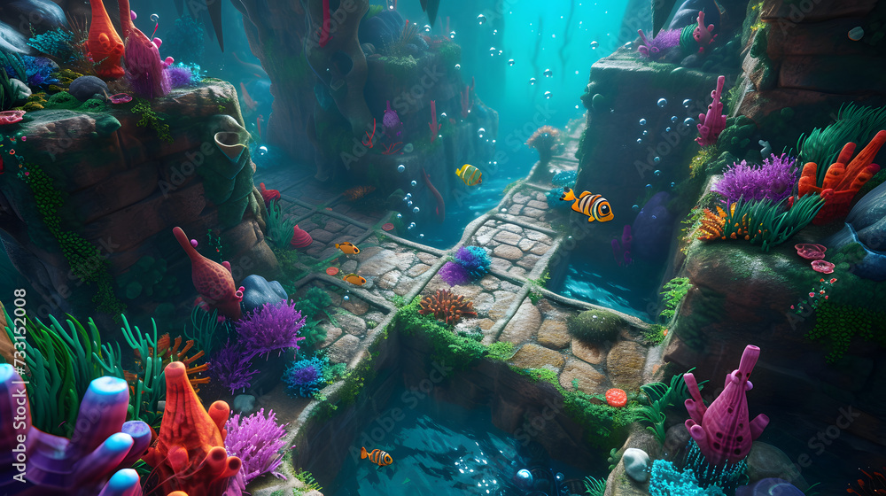 Ilustracja Stock: Coral labyrinth with sea creature guardians, video ...