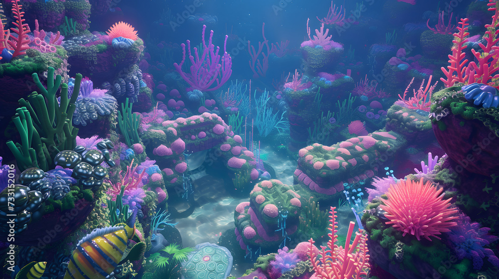 Coral labyrinth with sea creature guardians, video game, concept art ...