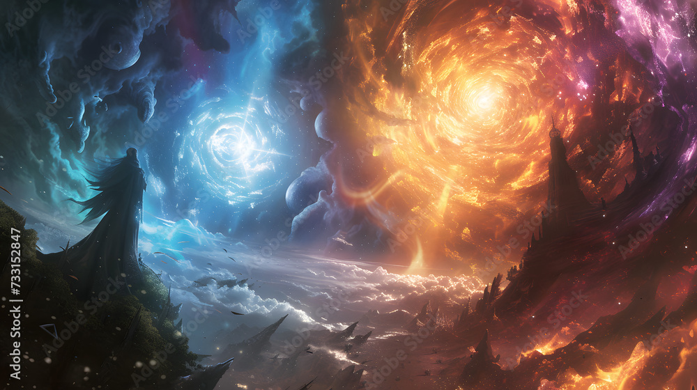 Elemental convergence zone with chaotic magic, video game, concept art ...