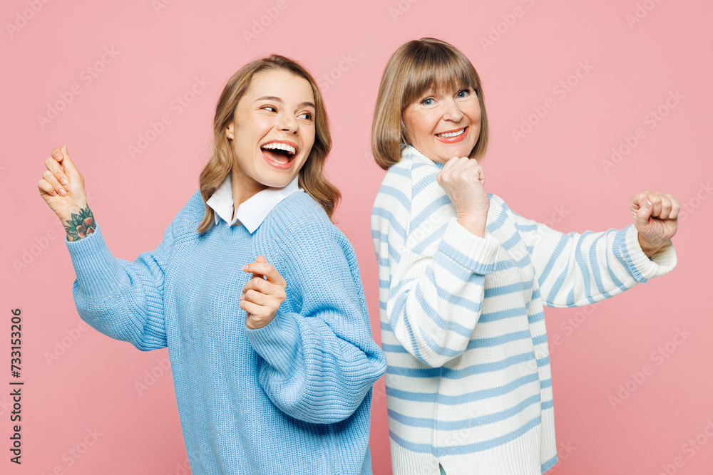 Elder happy parent mom 50s years old with young adult daughter two ...