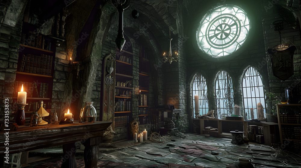 Abandoned wizard's tower with magical experiments, video game, concept ...