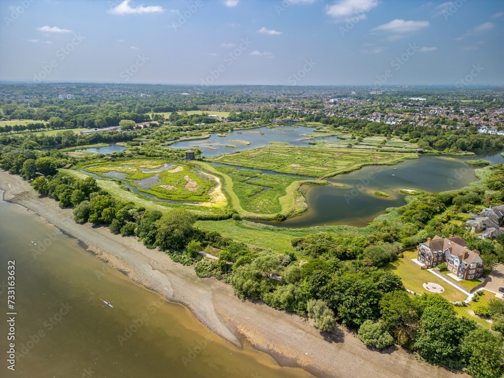The drone aerial view of WWT London Wetland Centre. WWT London Wetland ...