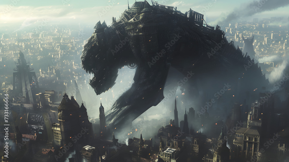 City built on the back of a colossal creature, video game, concept art ...