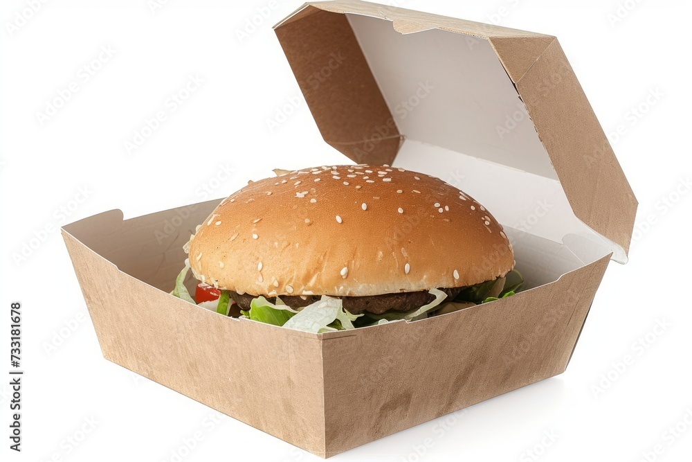 Craft open brown burger eco box isolated on white background. Eco ...