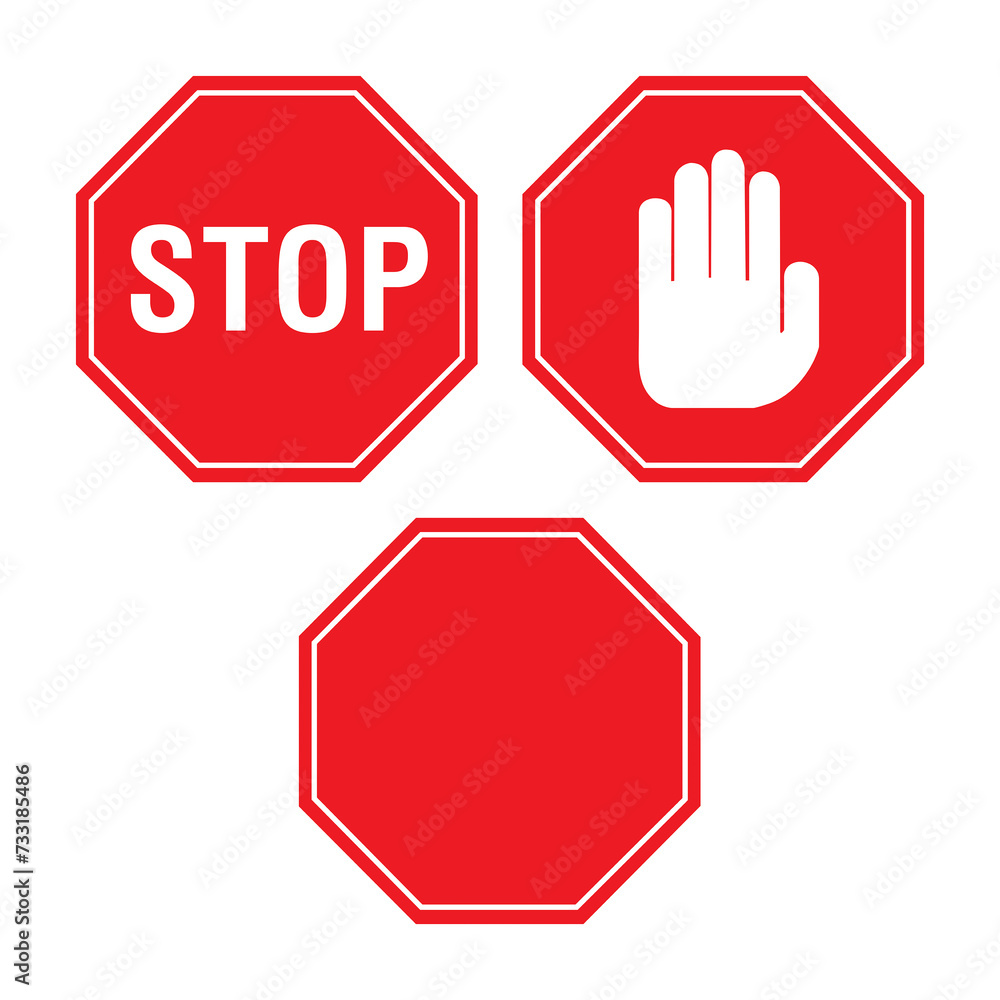 Señales de stop rojas, una con una mano y otra en blanco sobre un fondo ...