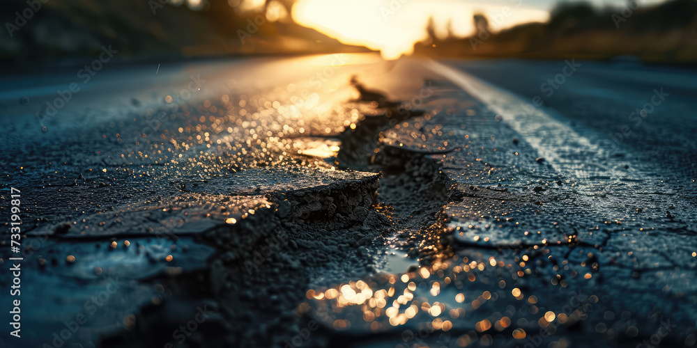 Cracked Asphalt Road Texture. Close-up of a cracks on city street road ...