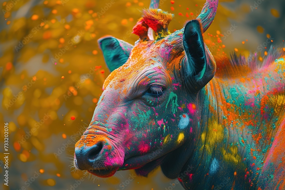 Holi Festival. , animal made entirely of Holi colors, symbolizing the ...