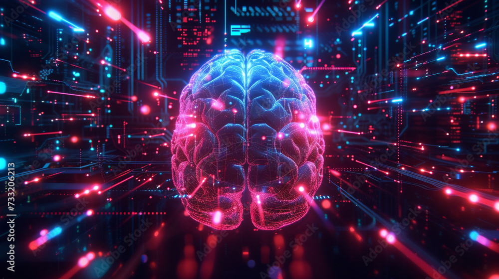 Front view image of brain, Shine motion dark background with shine ...