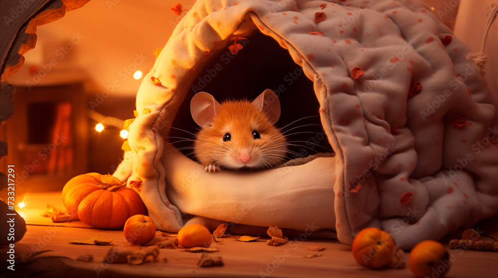 A mouse's house, a comfortably furnished burrow. Soft bed for mouse ...