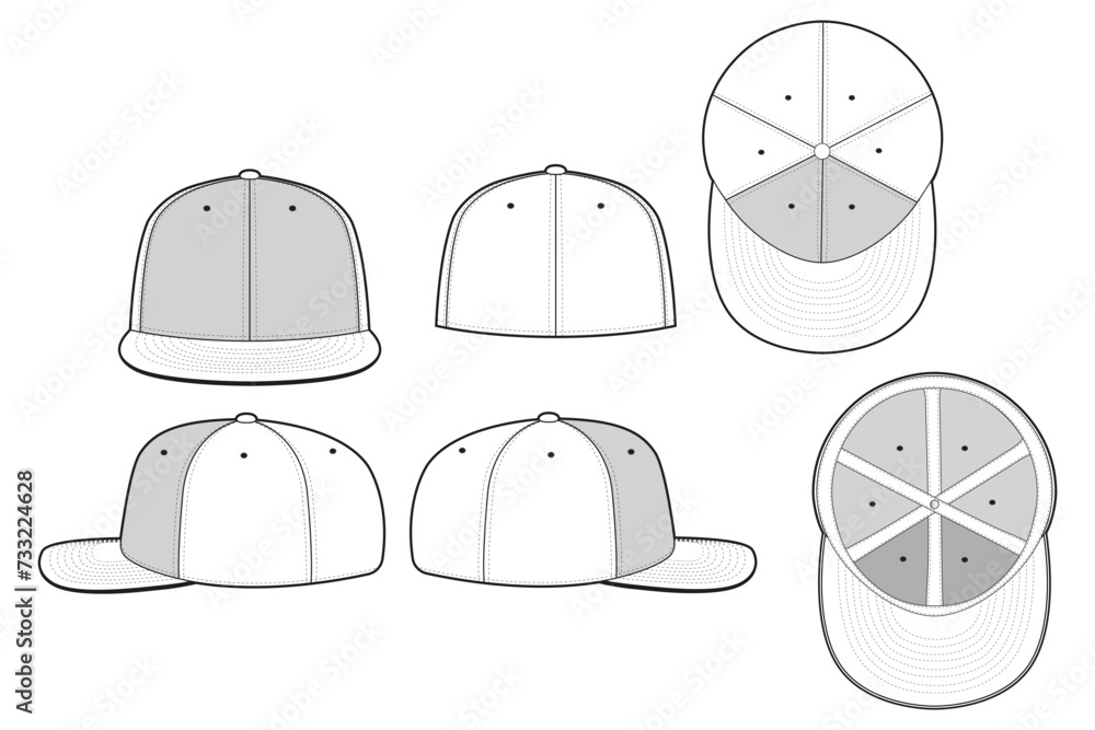 Fitted Cap Hat Vector Technical Drawing Illustration Blank Streetwear ...