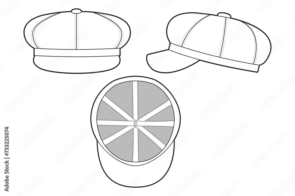 newsboy cap Hat Technical Drawing Illustration Blank Streetwear Mock-up ...
