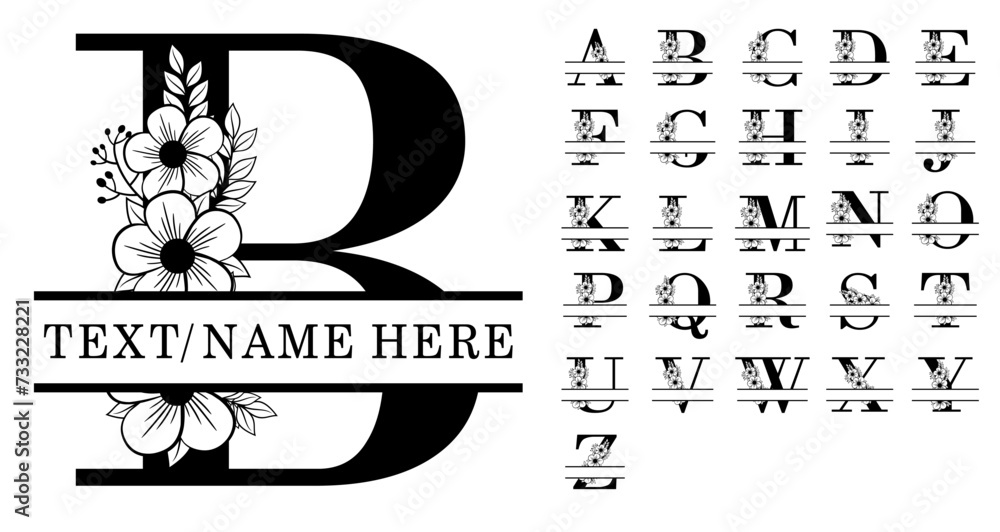 Floral Split Alphabet Monogram Letters A-Z, Flower Split Letter, Family ...