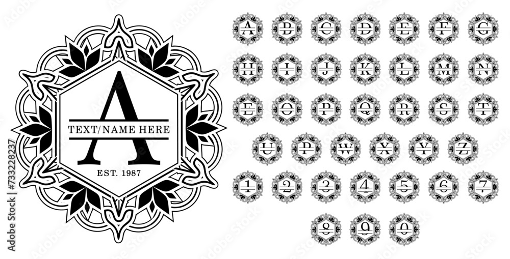 Vecteur Stock Round Split Alphabet Monogram Letters A-Z, Mandala Split ...