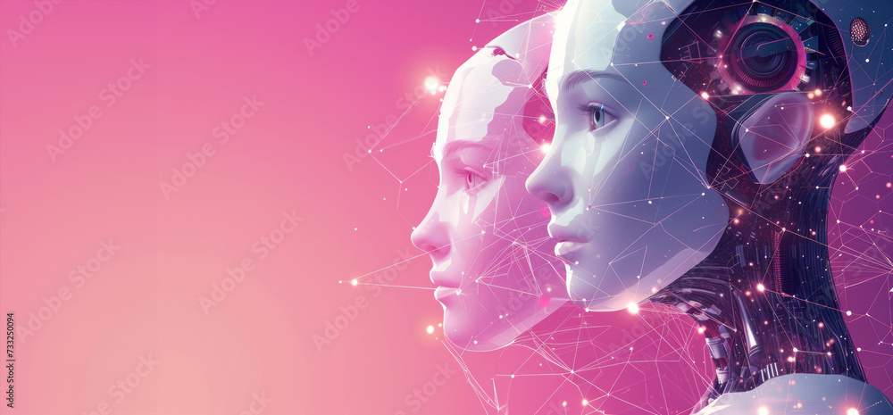 a side view of a robot girl. Robot head conceptual design closeup ...