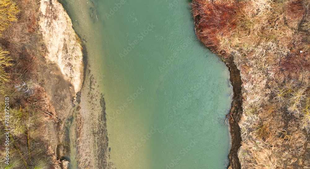 River meander winter floodplain delta Zastudanci drone aerial inland ...