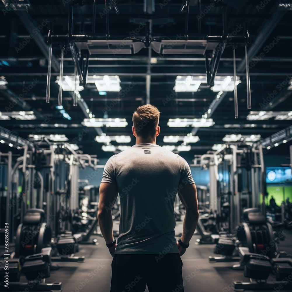 view from behind of a Tenacious Athlete Training Alone in a Well ...