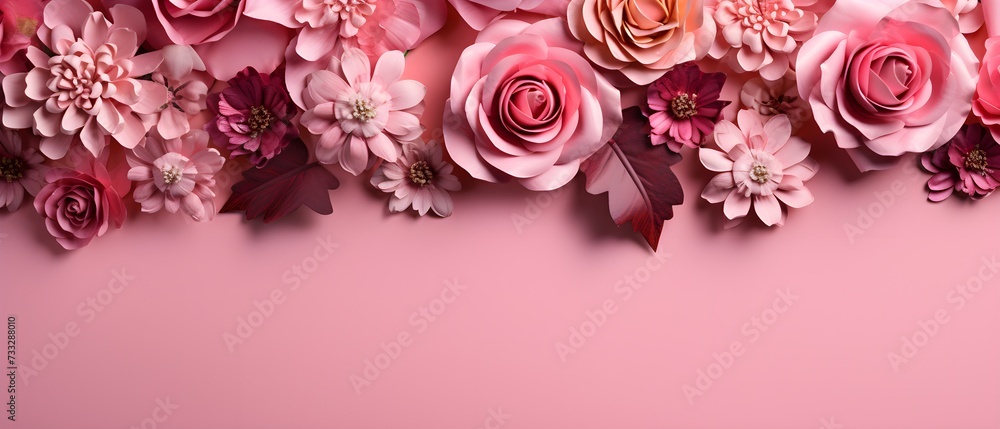 Various types of pink roses are arranged in harmony with a certain ...
