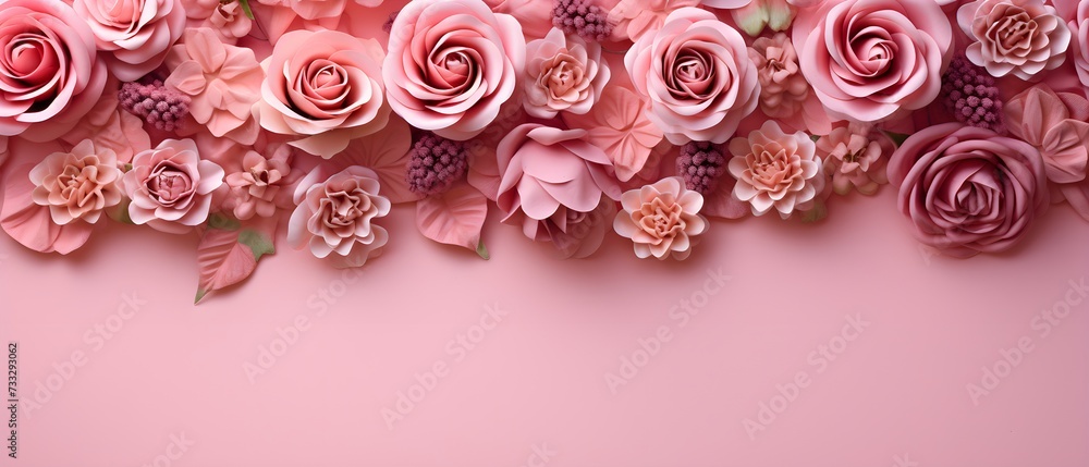 Various types of pink roses are arranged in harmony with a certain ...
