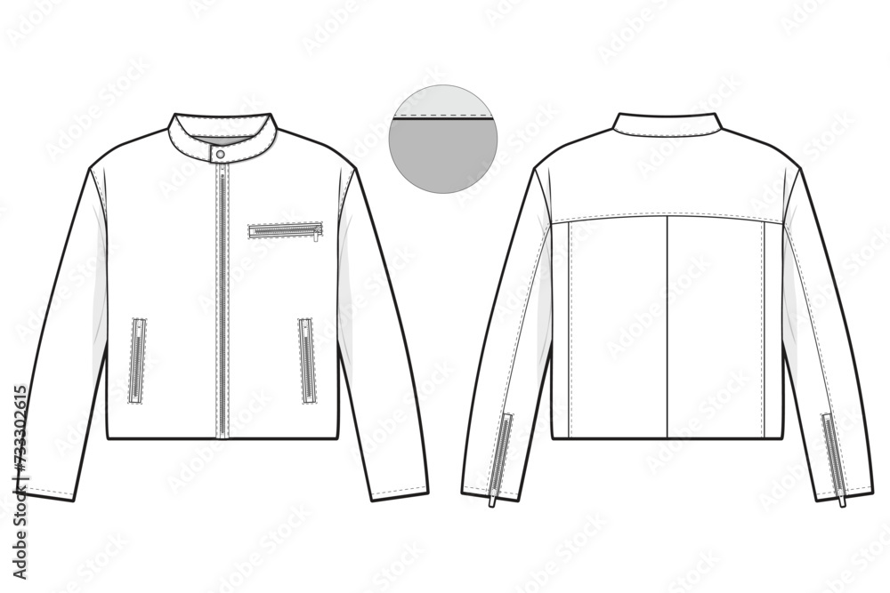 motorcycle biker cafe racer jacket flat technical drawing illustration ...
