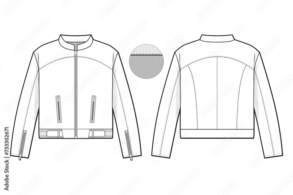 motorcycle biker cafe racer jacket flat technical drawing illustration ...