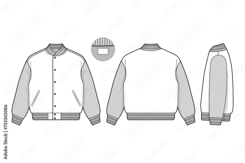 varsity letterman jacket flat technical drawing illustration mock-up ...