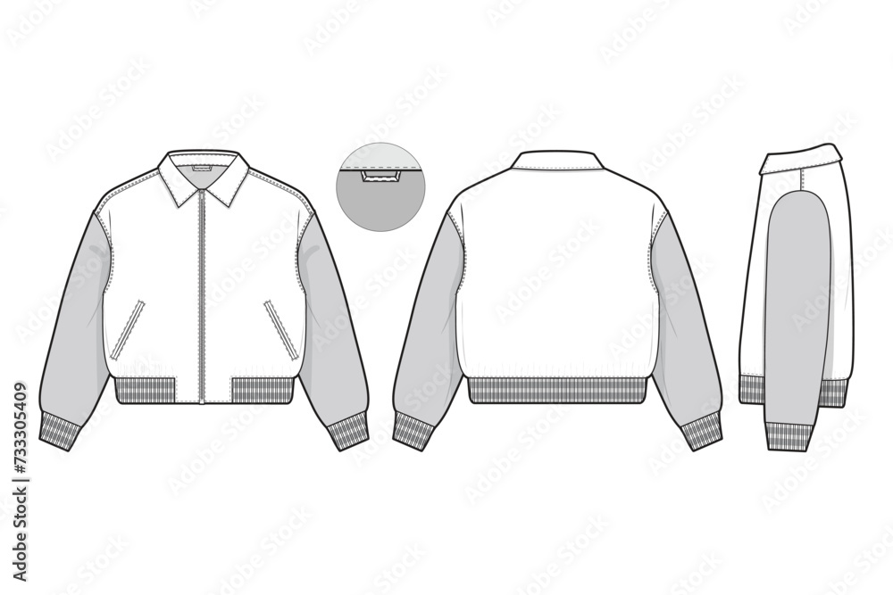 varsity letterman jacket collared flat technical drawing illustration ...