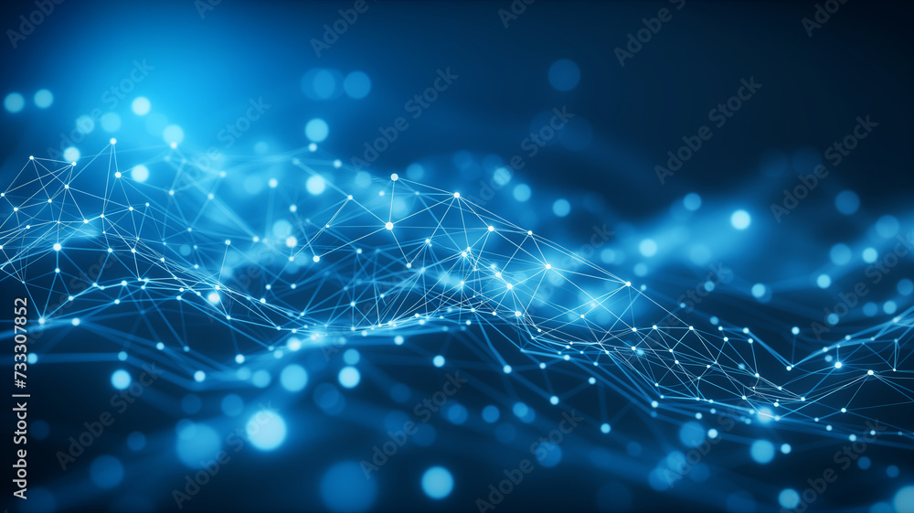 Blue abstract background with a dynamic network grid and vibrant ...