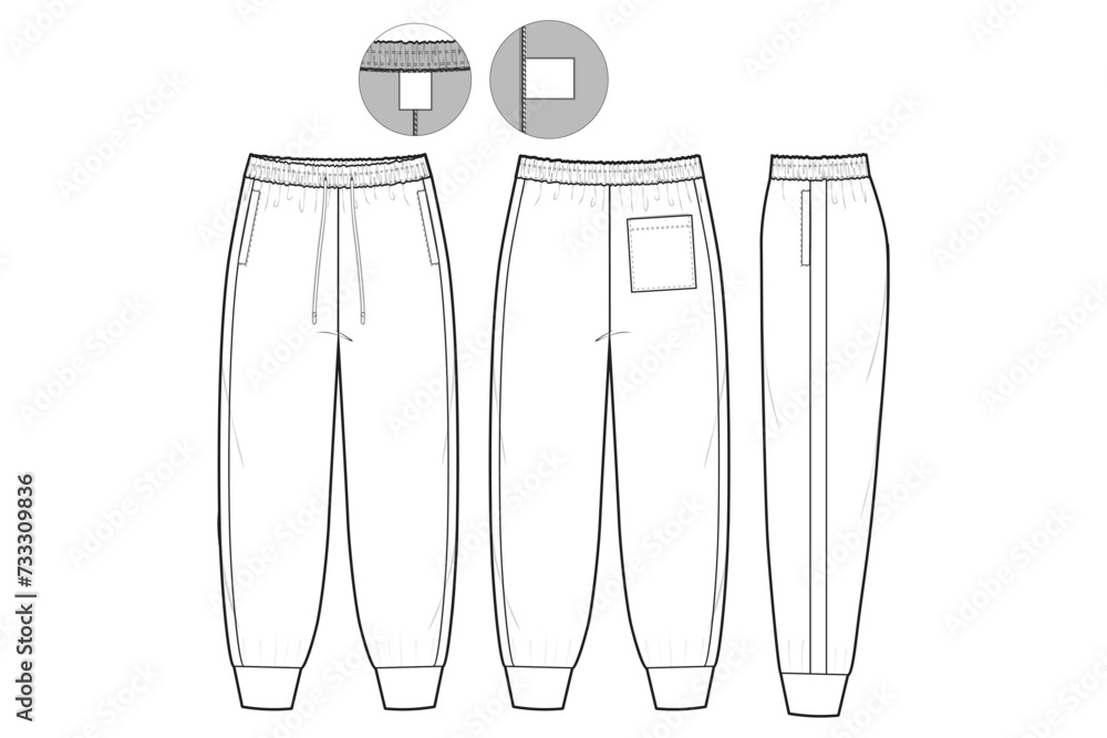 Cuff joggers track pants Sweatpants Flat Technical Drawing Illustration ...