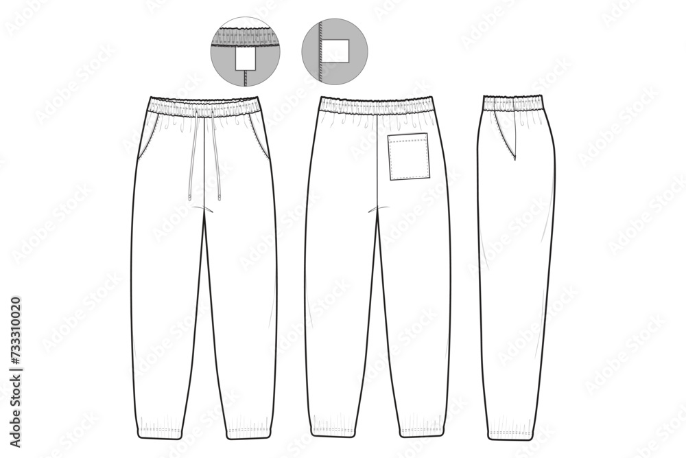 Cuff Sweatpants Flat Technical Drawing Illustration Five Pocket Classic ...
