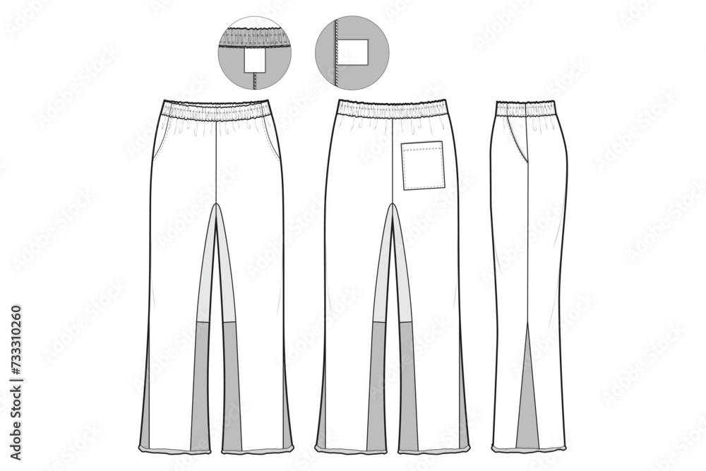 flare Sweatpants Flat Technical Drawing Illustration Five Pocket ...