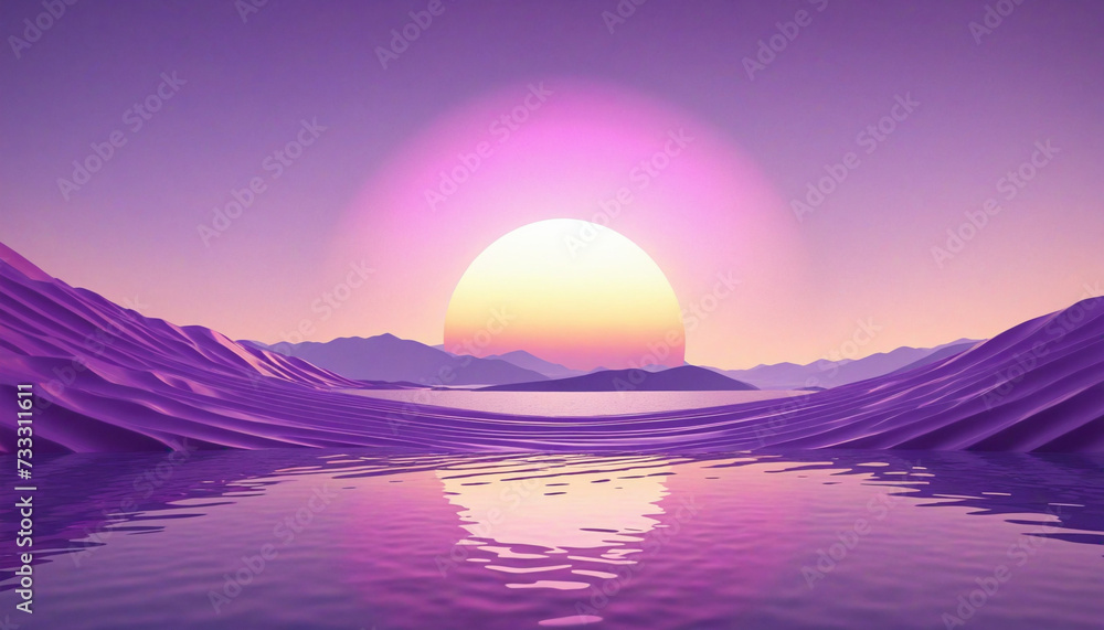 3d render, abstract minimalist geometric background. Surreal violet ...