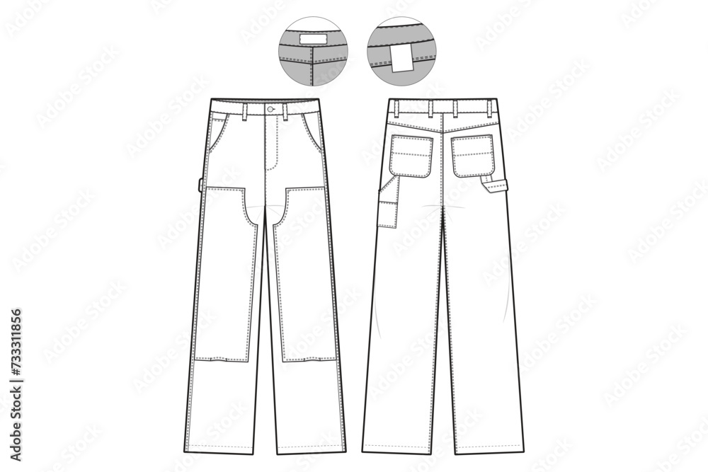 Double Knee Carpenter Pants Straight Leg Flat Technical Drawing ...