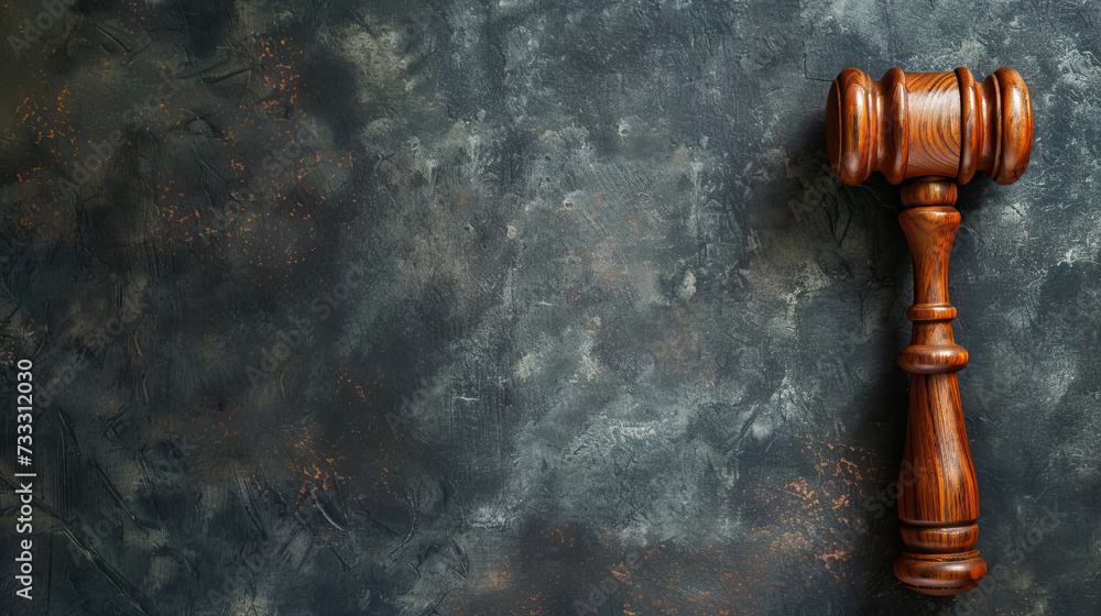 flat lay Judge's gavel hammer for adjudication on grunge grey ...