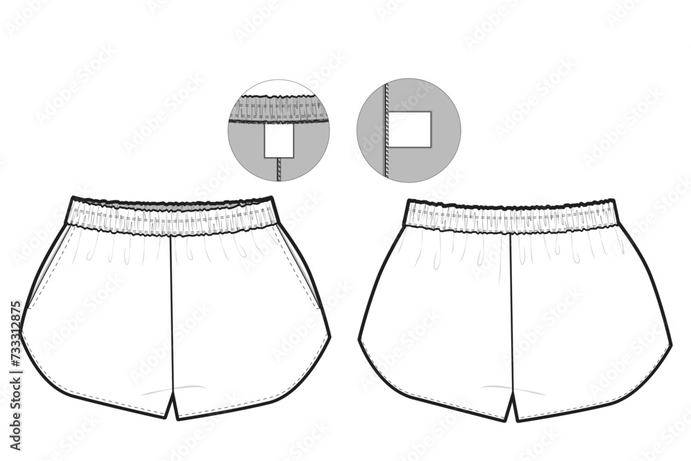 short athletic vented Elastic Shorts Flat Technical Drawing ...